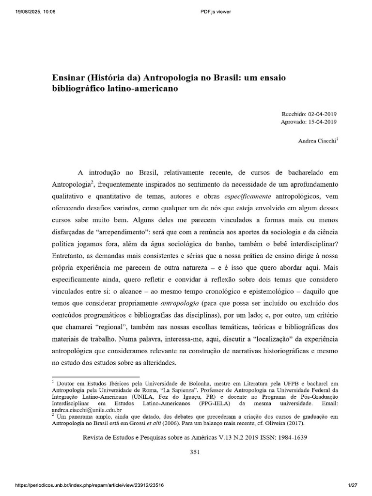 Histria Antropologia Ciacchi | PDF