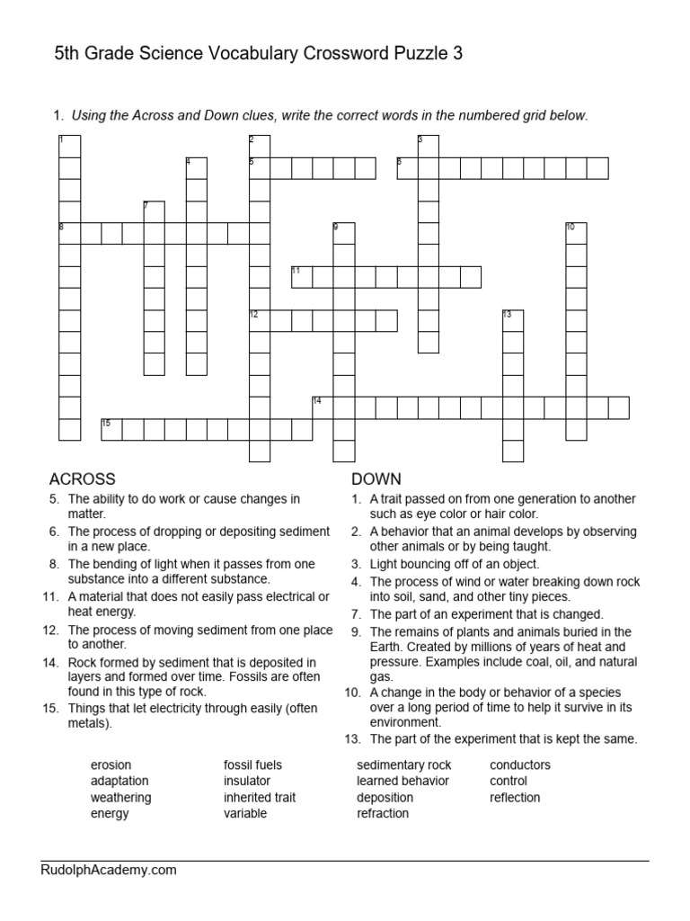 5th Grade Science Vocabulary Crossword 3 | PDF | Rock (Geology) | Sediment