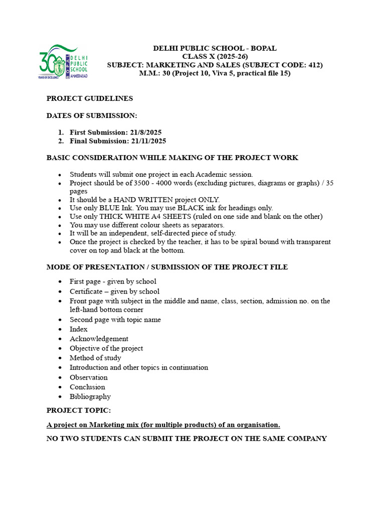 Class X Marketing Project Guidelines | PDF | Marketing | Citation