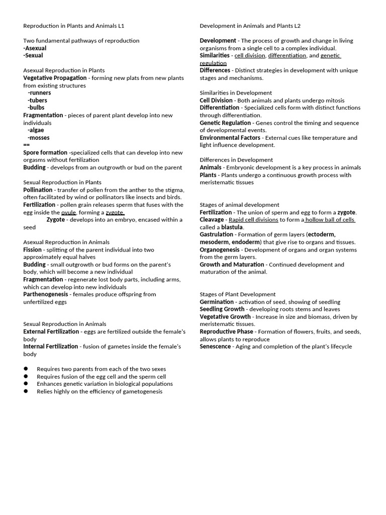 Reproductive Strategies in Plants and Animals | PDF | Developmental ...