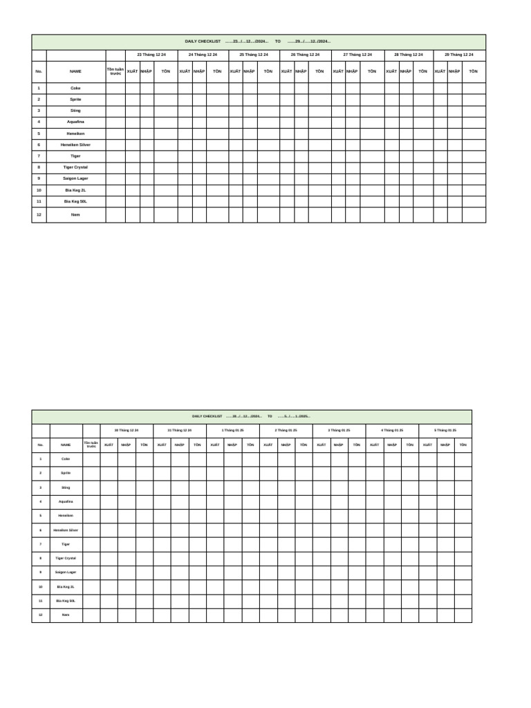 Bar - Daily Checklist | PDF