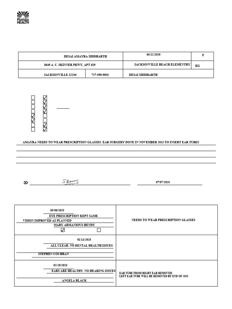 Florida School Entry Health Exam Form | PDF | Tuberculosis | Medical ...