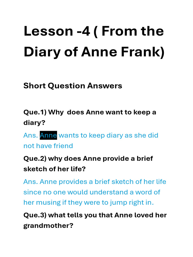 Lesson 4: Insights from Anne Frank's Diary | PDF | Anne Frank | Diary
