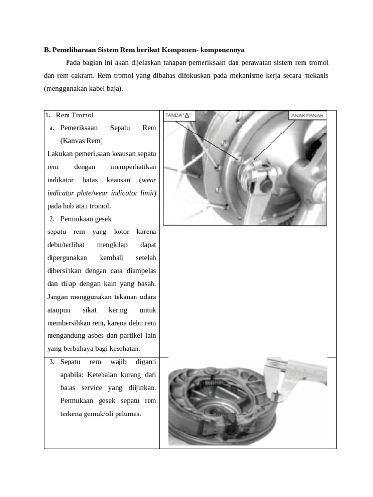 Pemeliharaan Rem Tromol Sepeda Motor | PDF