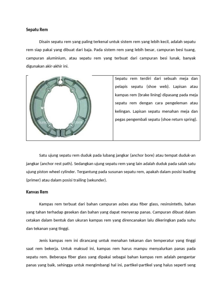 Jenis Sepatu Rem | PDF