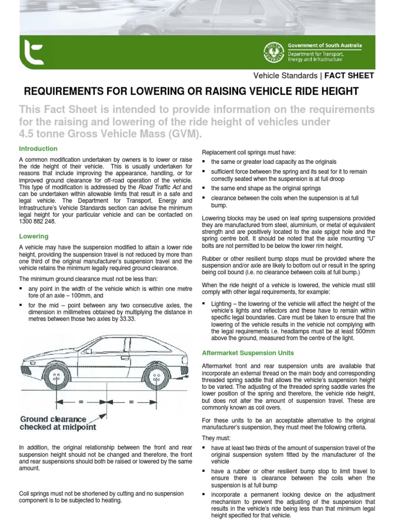 Lower or Raise Vehicle Ride Height Requirements | PDF | Suspension ...
