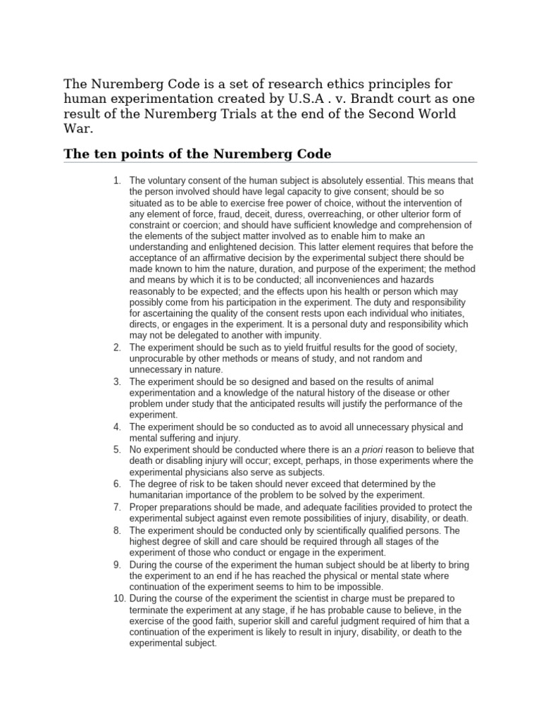 Ten-Points-of-the-Nuremberg-Code | PDF | Experiment | Informed Consent