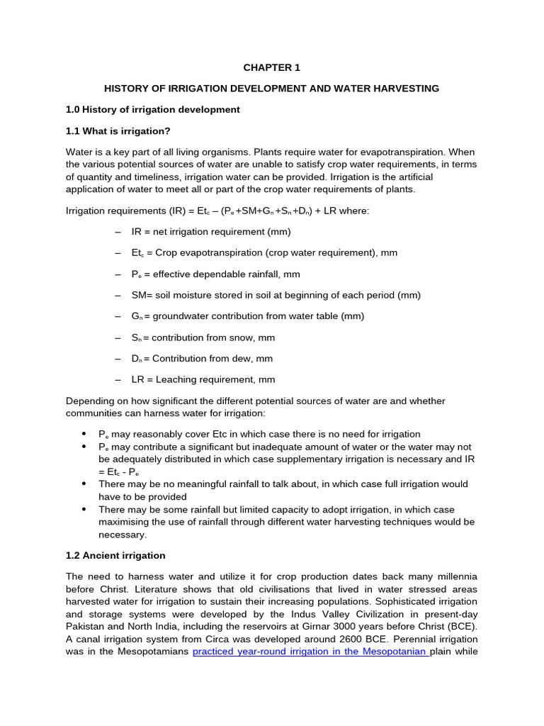 Chapter 1 History of Irrigation Water Harvesting | PDF | Irrigation | Surface Runoff