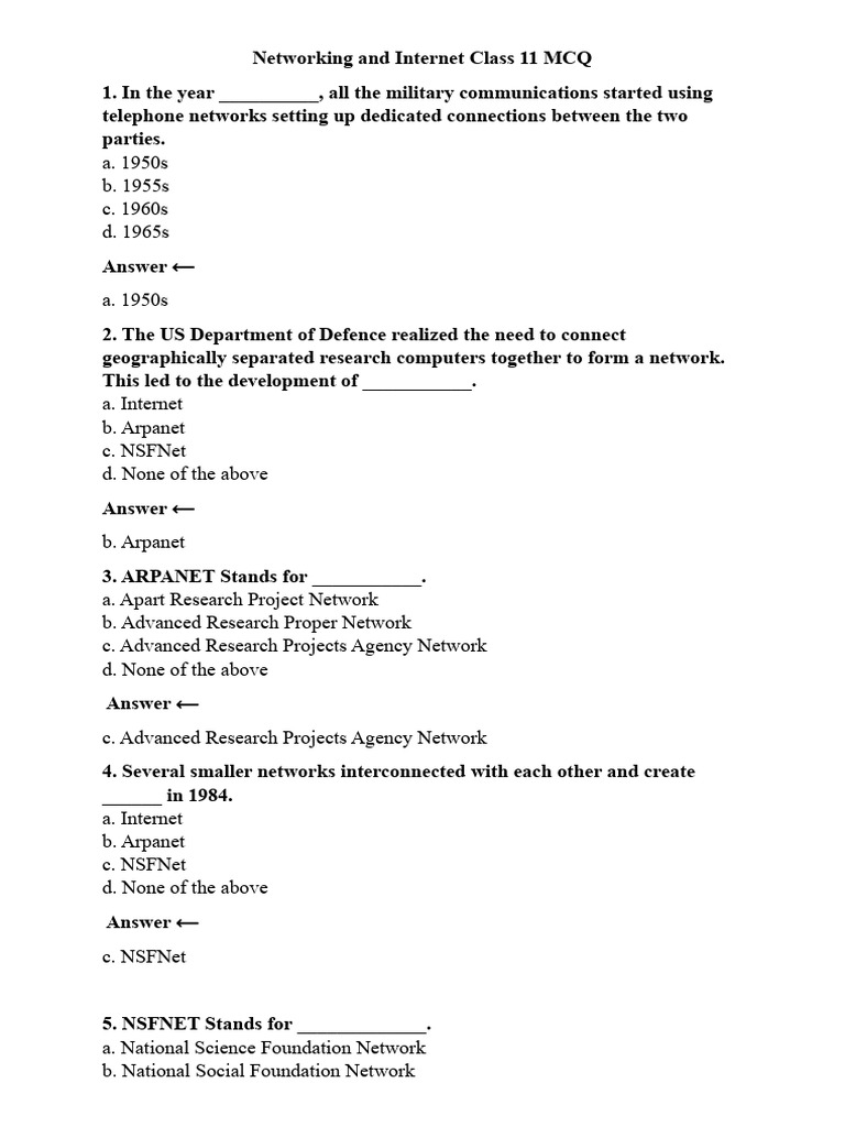 Class 11 Networking MCQs and Answers | PDF | Network Topology ...
