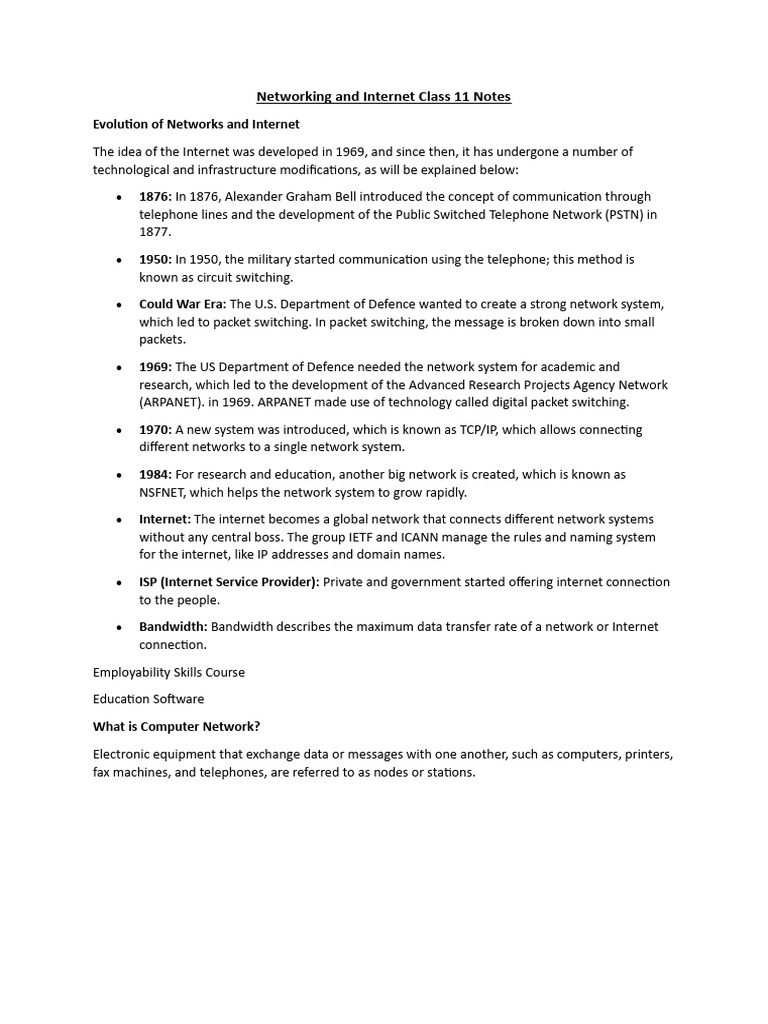 Networking and Internet Class 11 Notes | PDF | Computer Network ...