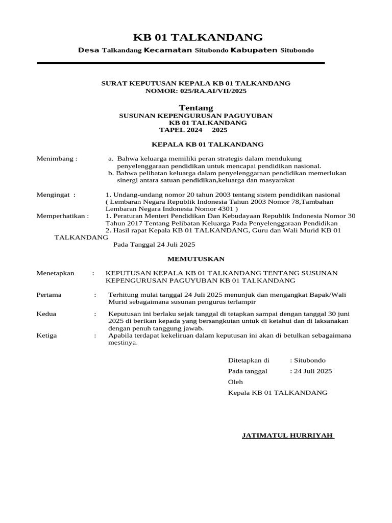 SK Paguyuban Paud KB Wbs | PDF