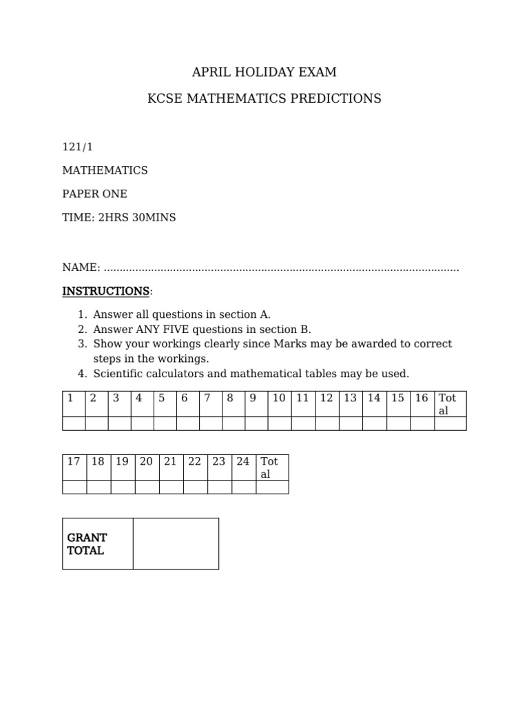 KCSE Mathematics Exam Predictions 2023 | PDF | Circle | Angle