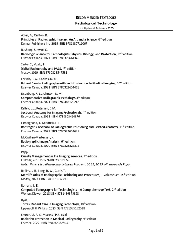 Recommended Radiologic Textbooks 2025 | PDF | Radiography | Radiology
