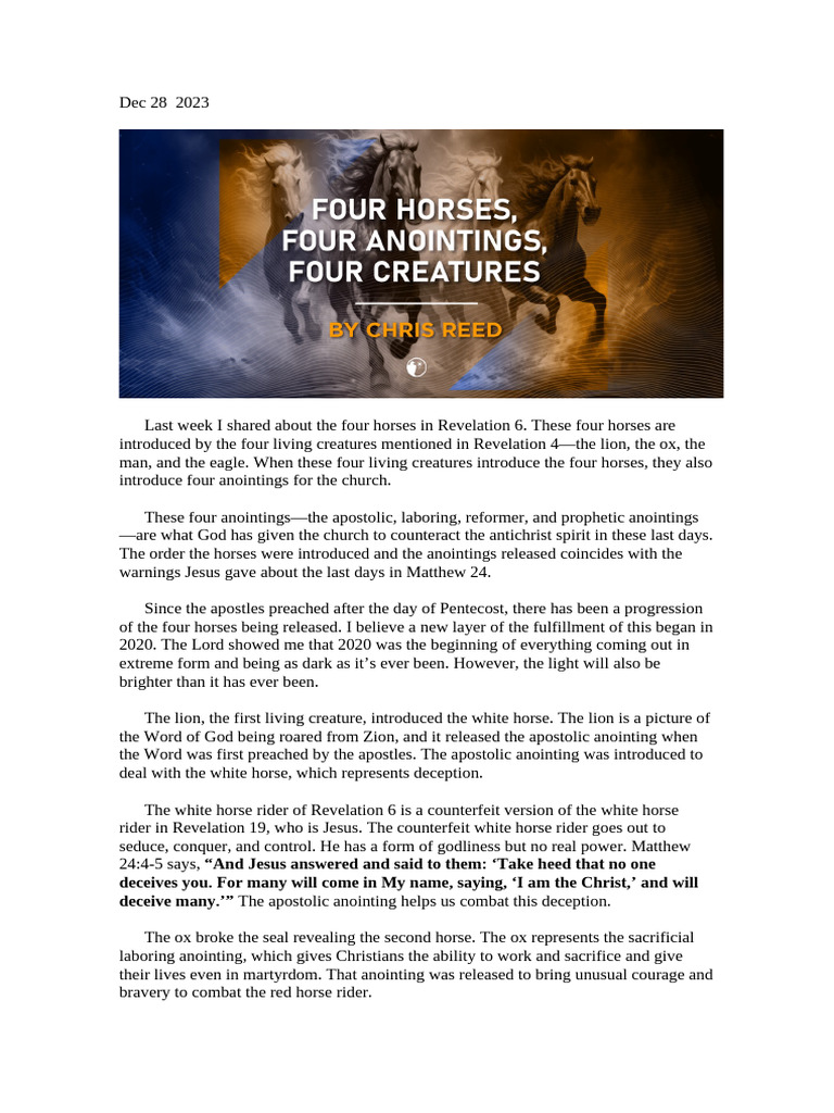 Four Horses, Four Anointings, Four Creatures (Part 2) | PDF ...