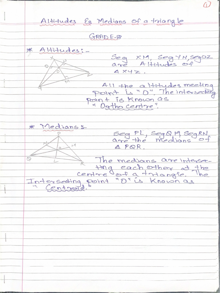 Grade 8 - Altitudes and Medians of A Triangle | PDF