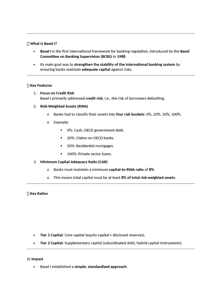 Overview of Basel I Banking Norms | PDF