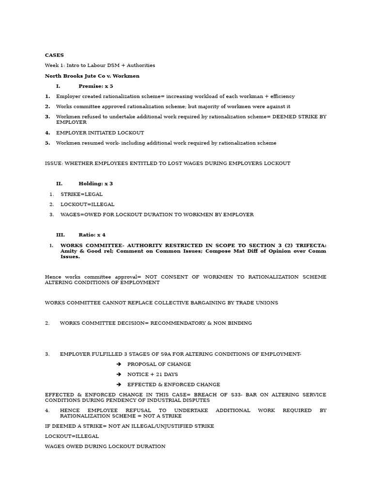 Labour Dispute Case Summaries and Analysis | PDF | Employment | Burden ...