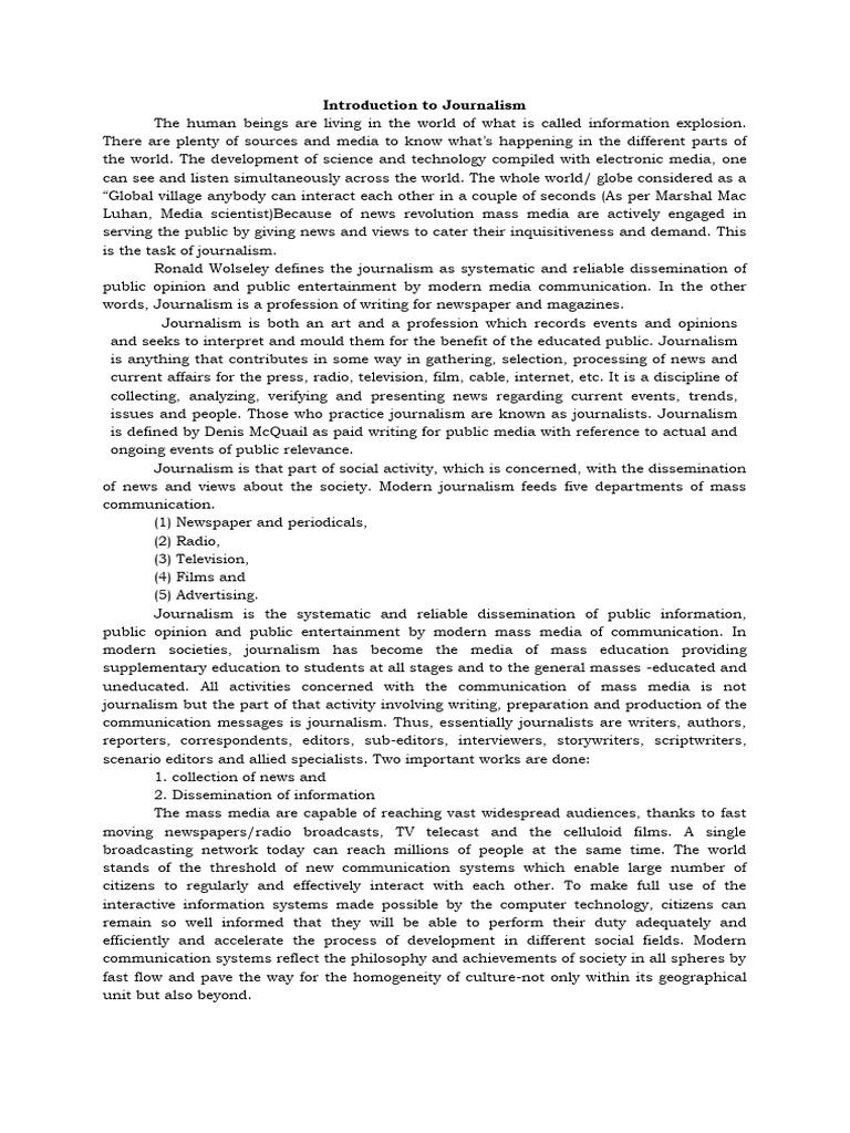 1.INTRODUCTION TO JOURNALISM in Agriculture | PDF | Journalism | News