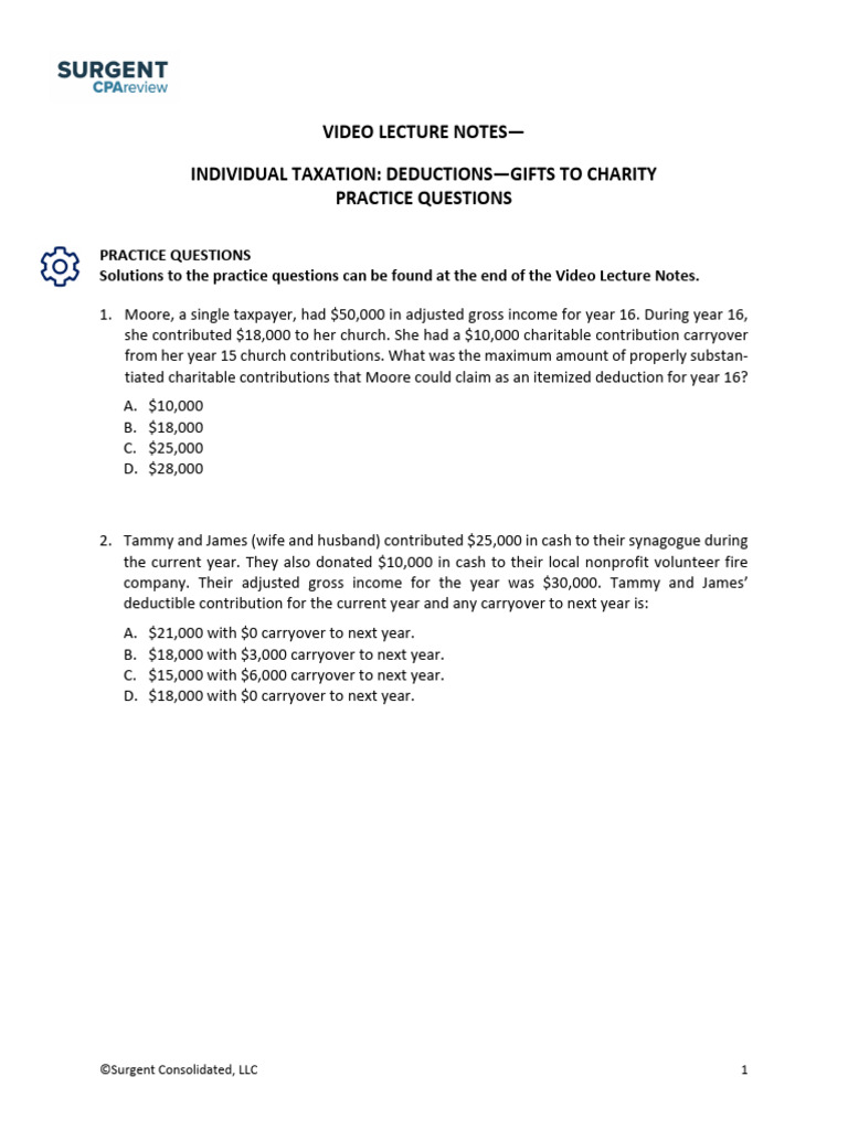 REG 4C - Individual Gifts To Charity Practice Questions VLN | PDF ...