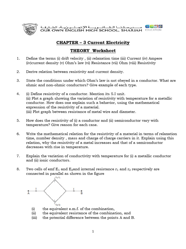 Current Electricity Concepts and Equations | PDF | Electrical ...