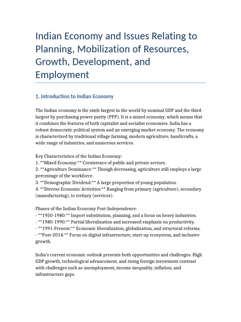 Indian Economy Structured Elaborate Part1 | PDF | Economy Of India ...