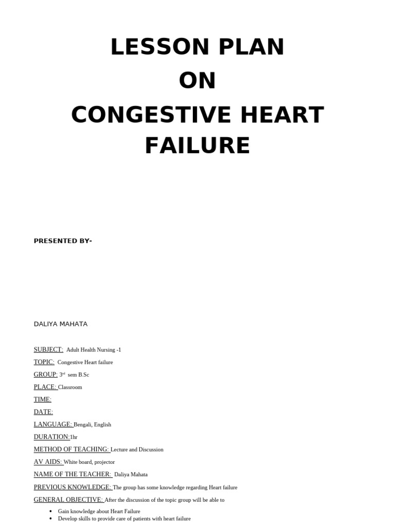 Congestive Heart Failure Lesson Plan | PDF | Heart Failure | Heart