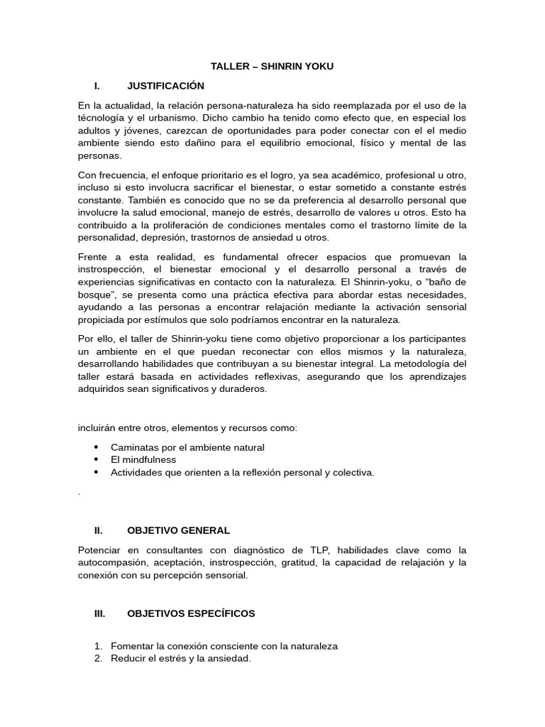 Taller - Shinrin Yoku | PDF | Las emociones | Estrés (biología)