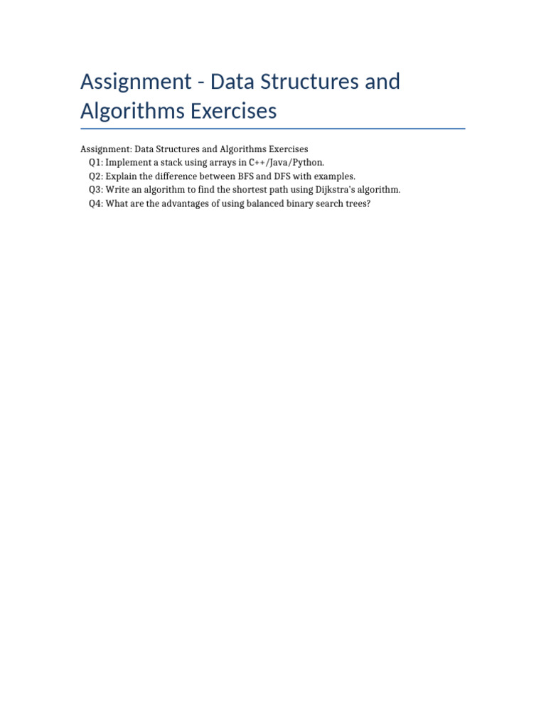 Assignment - Data Structures and Algorithms Exercises | PDF