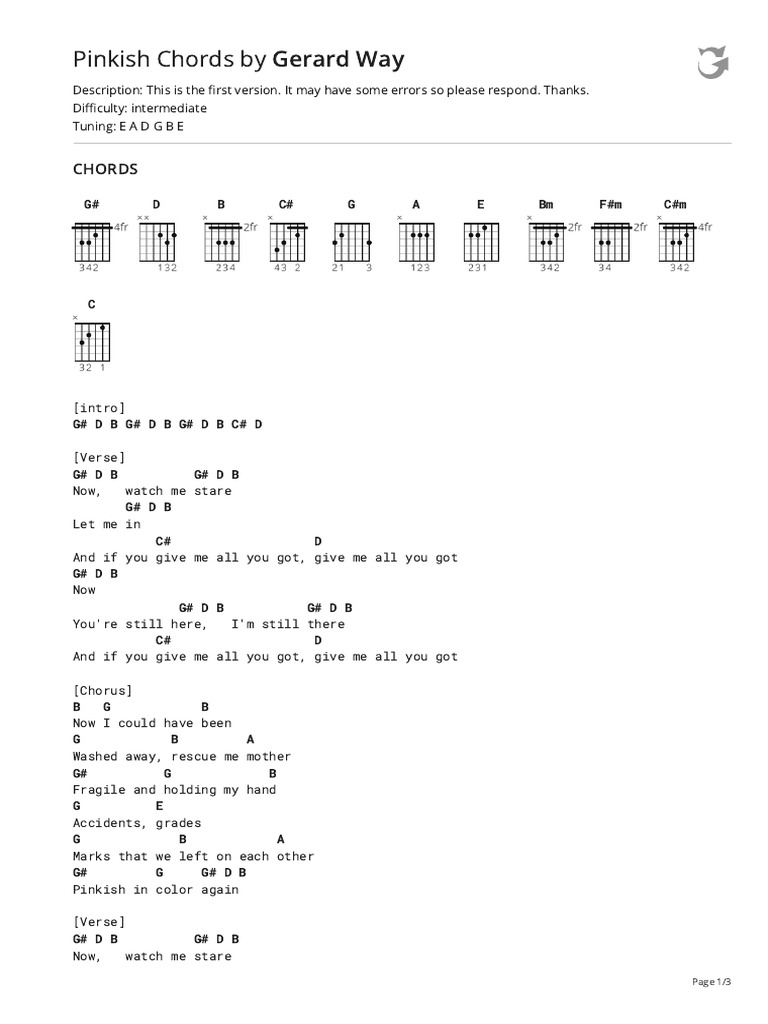 Pinkish Chords by Gerard Waytabs at Ultimate Guitar Archive | PDF ...