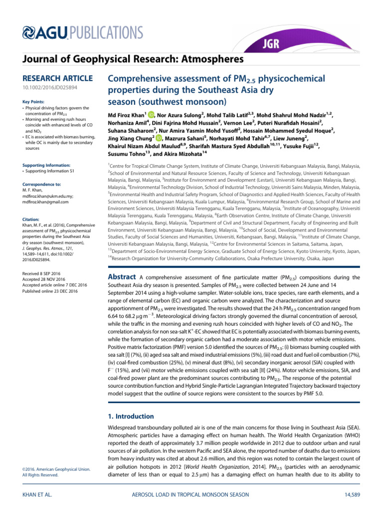 JGR Atmospheres - 2016 - Khan - Comprehensive Assessment of PM2 5 ...