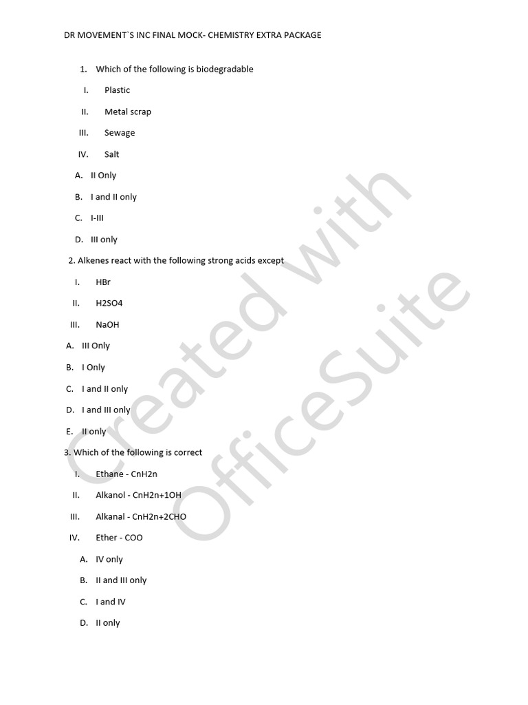Chemistry Mock Exam Questions and Answers | PDF | Chemical Reactions ...