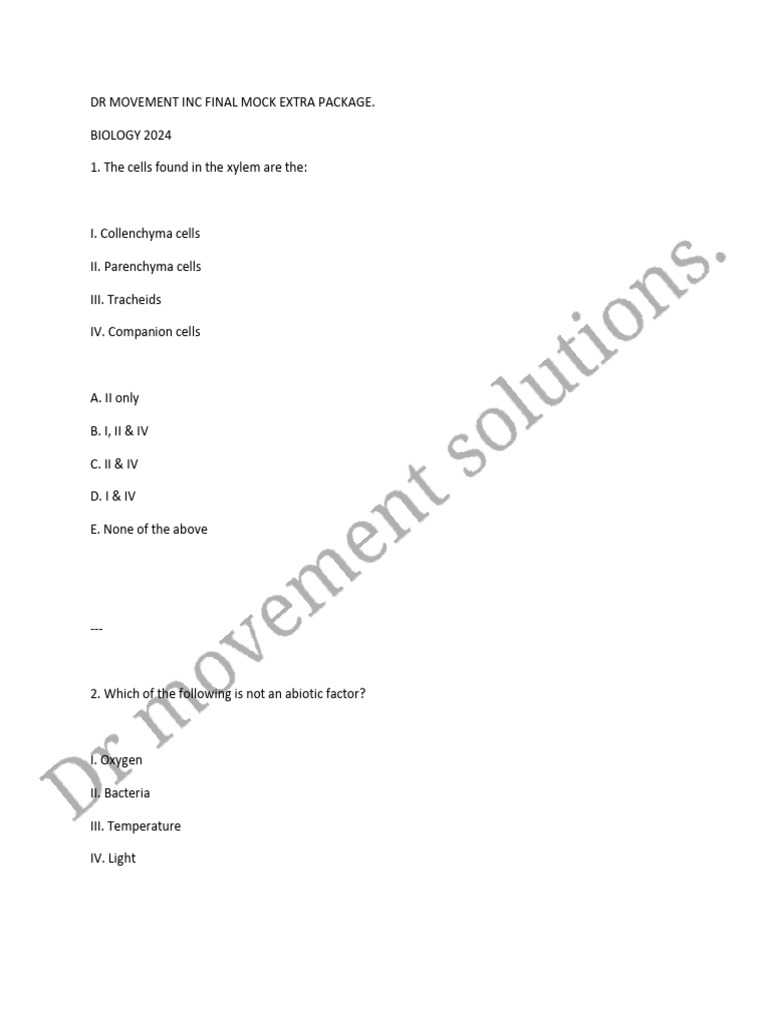 DR Movement Inc Biology Final Mock Extra Package | PDF | Plant Stem ...