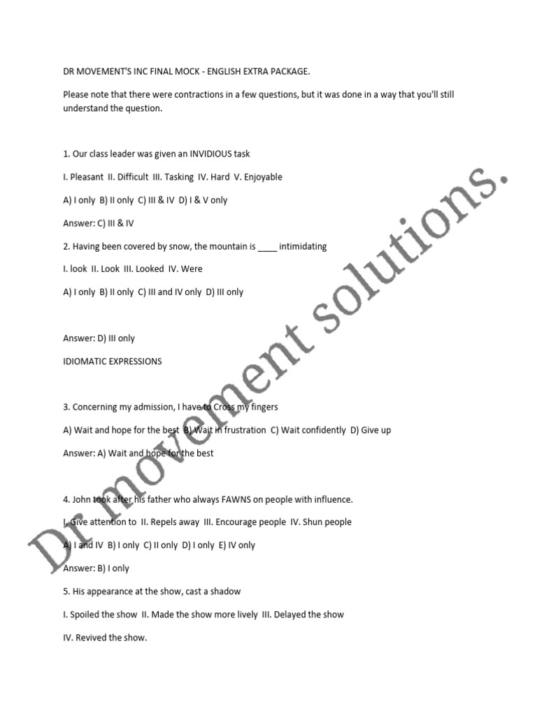 English Language Mock Exam Package | PDF | Clause | Stress (Linguistics)