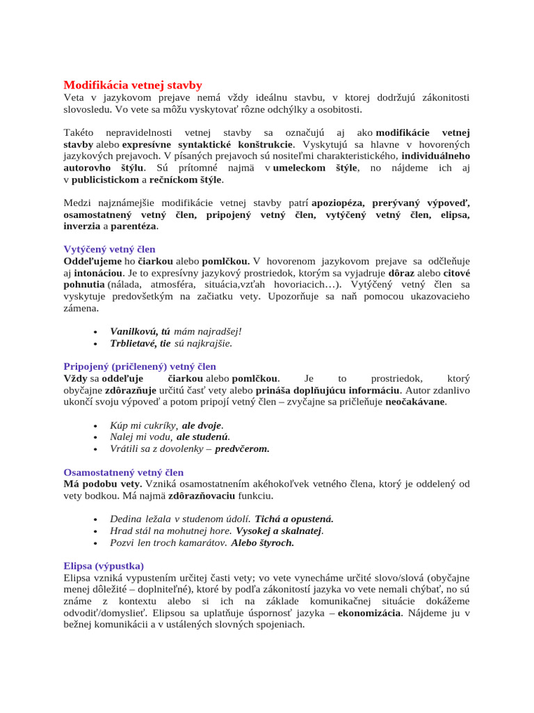Modifikácia Vetnej Stavby Poznámky | PDF