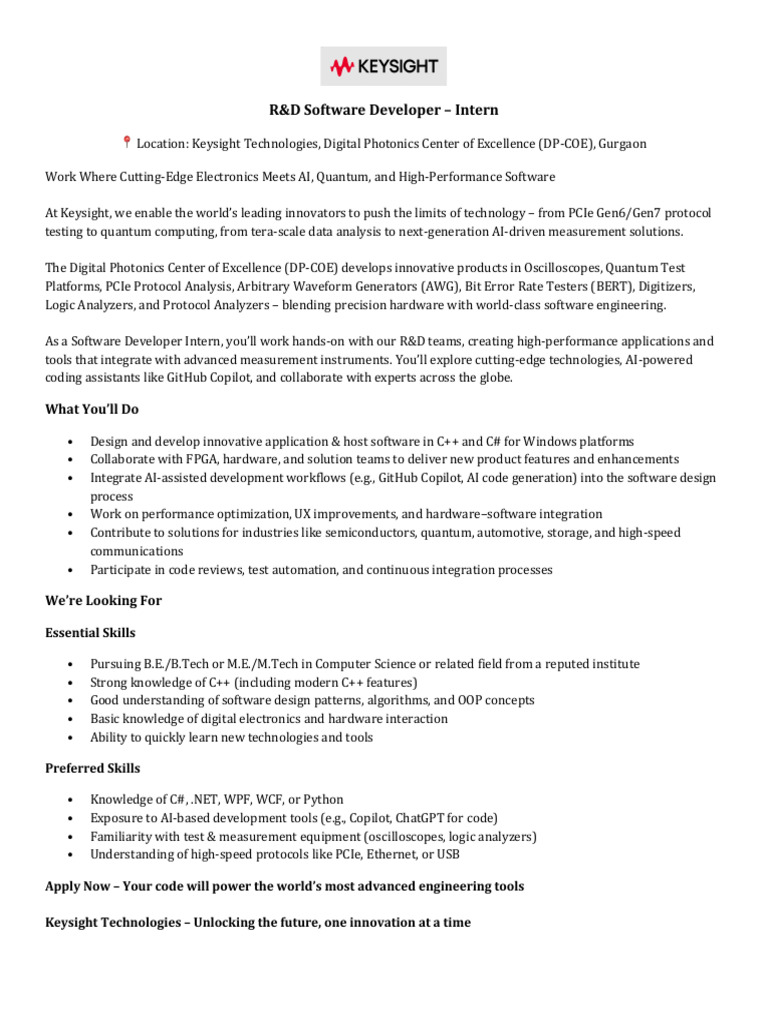 Job Description 3 - Interns - R&D Software Developer (DP-COE) - Anil Tomar Tushar - Gurgaon ...