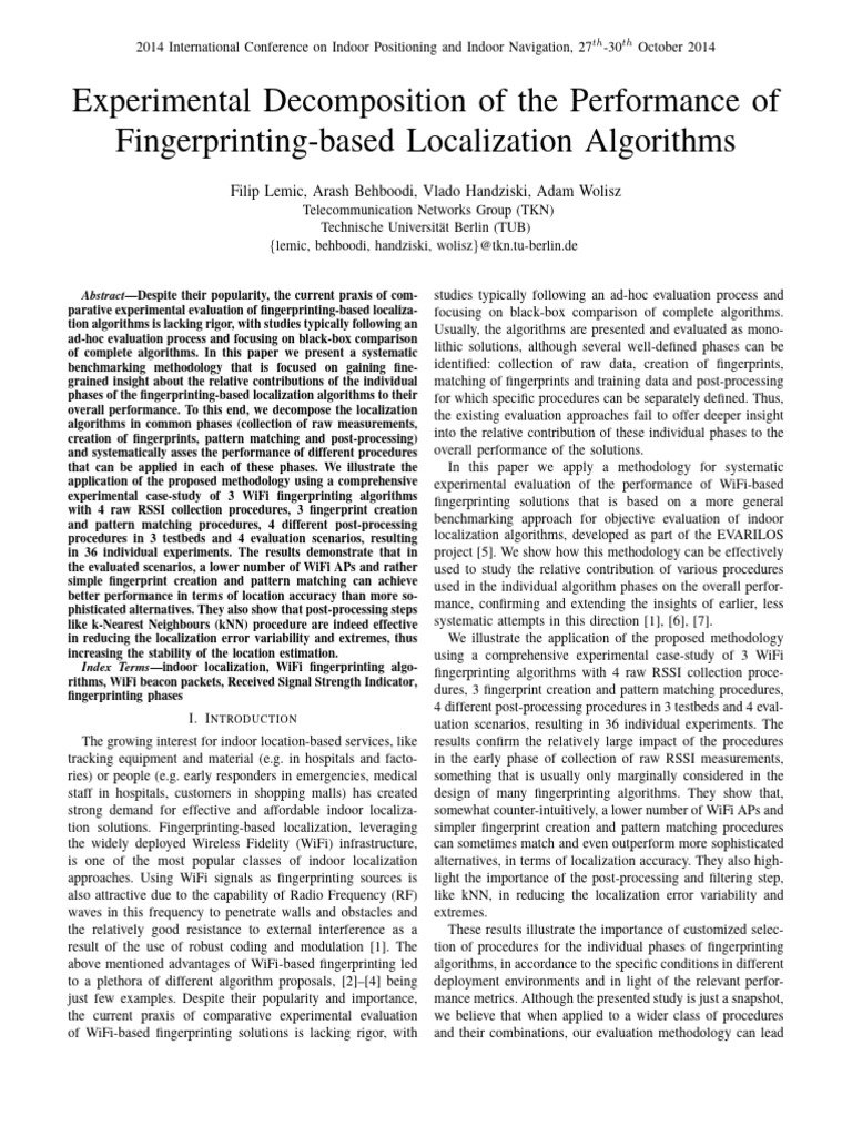 Experimental Decomposition of the Performance of Fingerprinting-based Localization Algorithms ...