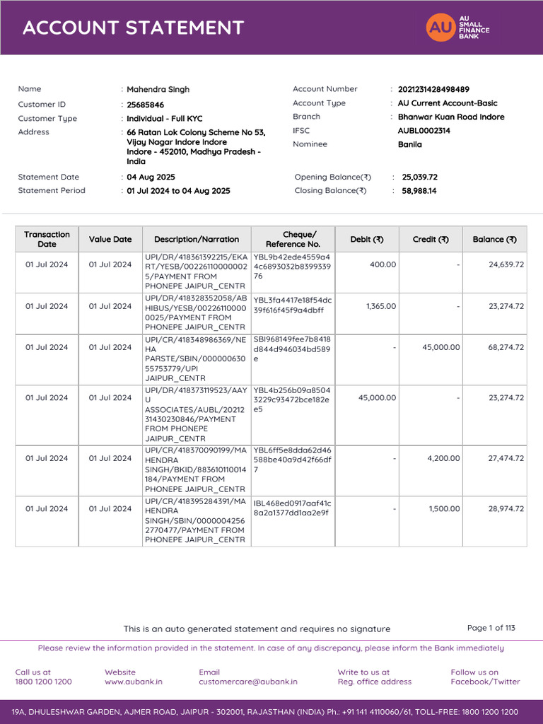 Account Statement: Mahendra Singh | PDF | Debits And Credits | Cheque