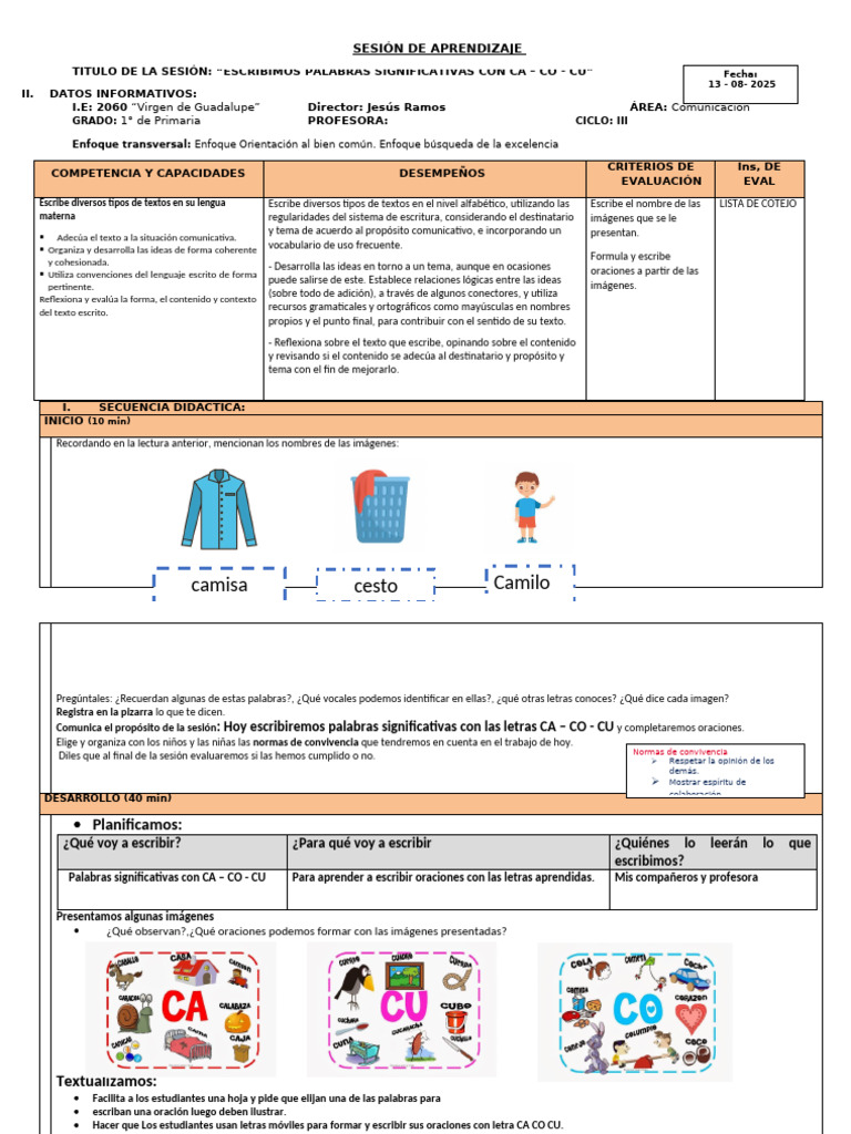 Escribiendo con CA, CO y CU | PDF | Lingüística | Aprendizaje