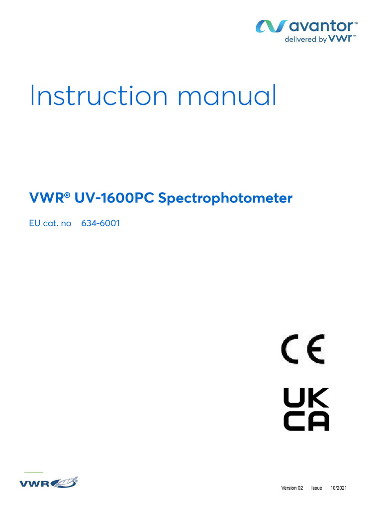 Manual VWR Spectrophotometer UV-1600PC | PDF | Spectrophotometry ...