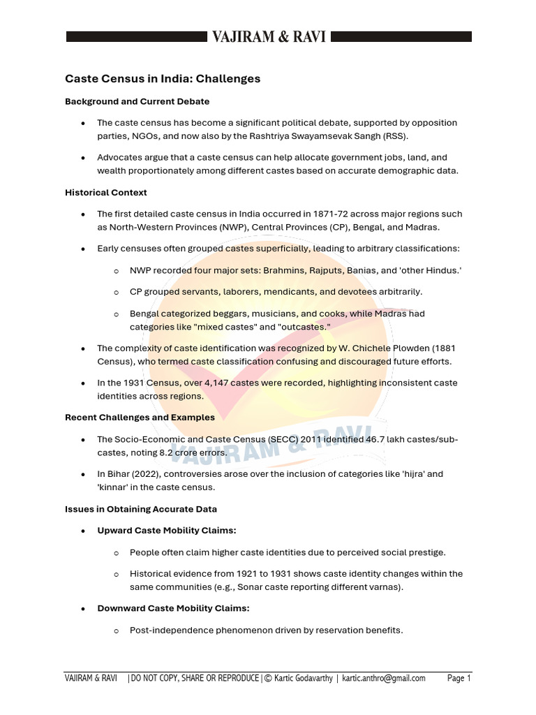 Caste Census and Challenges | PDF | Caste | Social Inequality