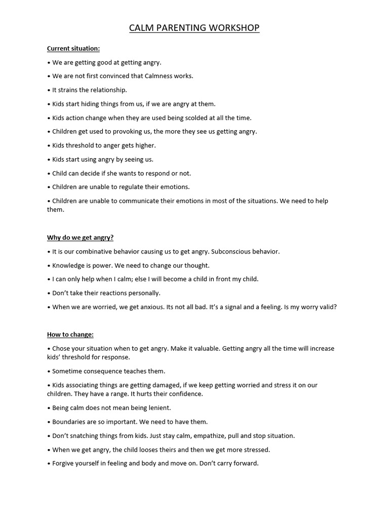 Notes On Calm Parenting Workshop That Is Very Helpful | PDF | Parenting ...