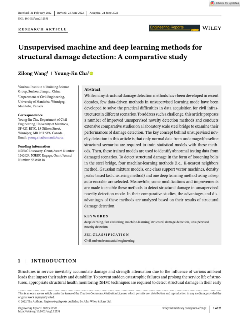 Engineering Reports - 2022 - Wang - Unsupervised Machine and Deep Learning Methods For ...