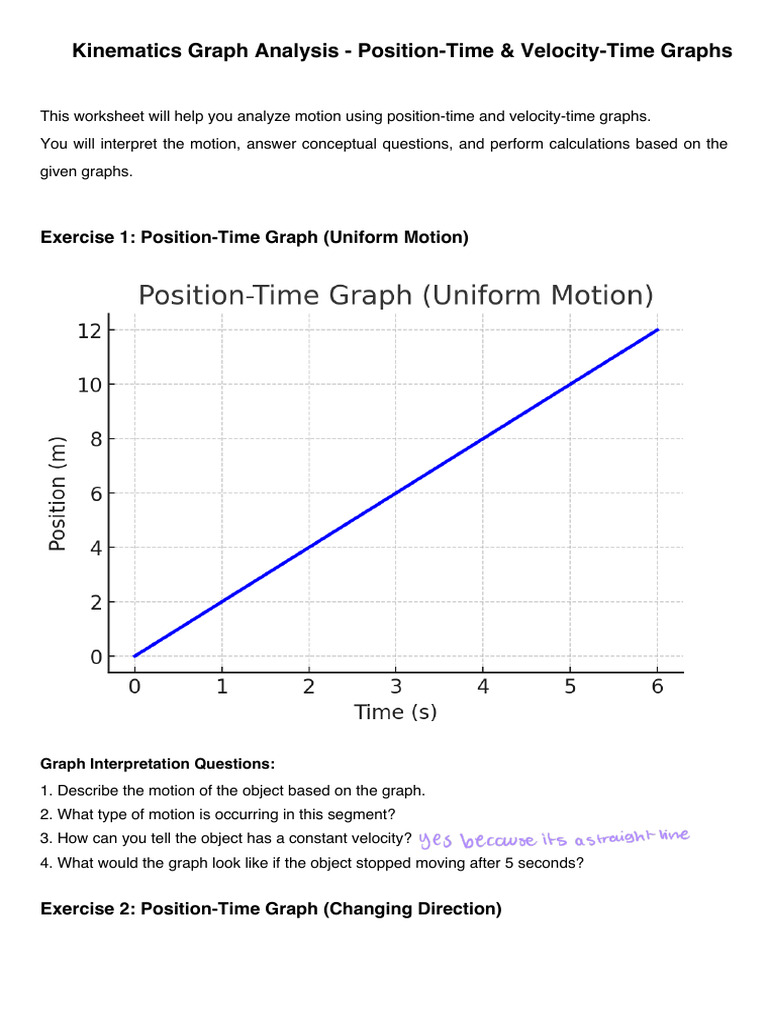 Kinematics Graph Analysis Worksheet | PDF