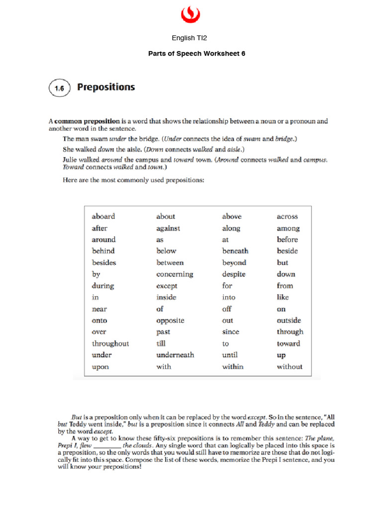 TI2 Parts of Speech Prepositions | PDF