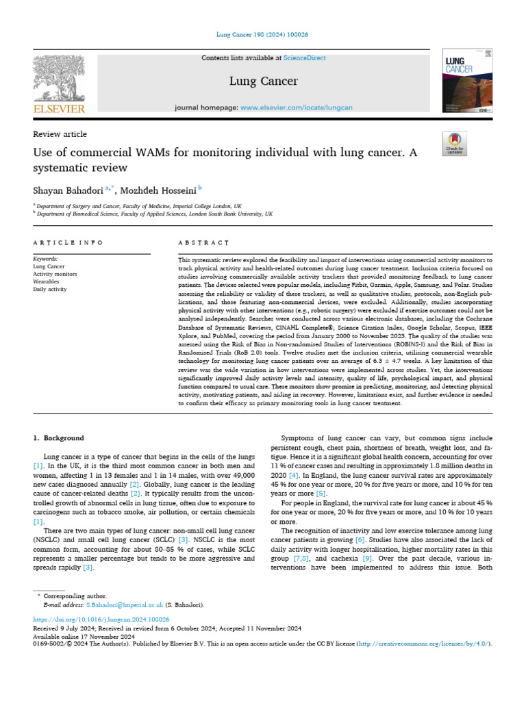Use of Commercial WAMs For Monitoring Individual W | PDF | Systematic Review | Cancer