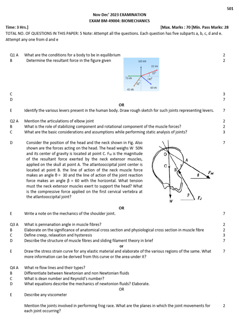 Biomechanics Exam Paper Nov-Dec 2023 | PDF | Force | Newton's Laws Of ...