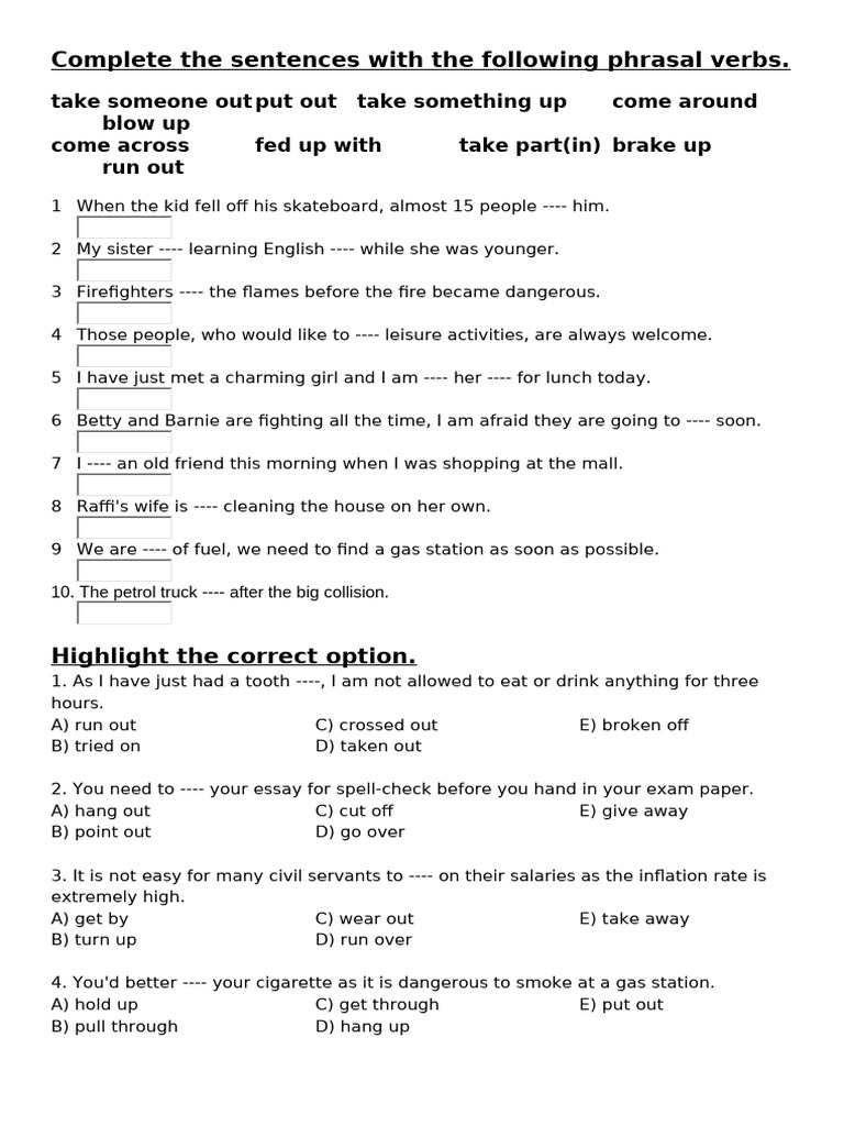 Phrasal Verbs Multiple Choice Exercises | PDF