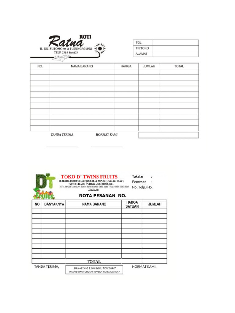 Nota Roti Kosong | PDF