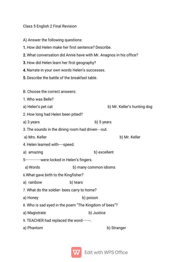 Class 5 English Final Revision Guide | PDF