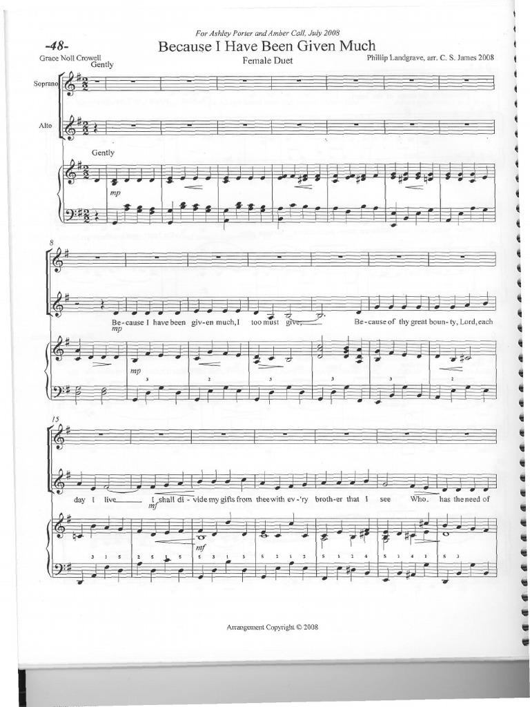 Because I Have Been Given Much (Female Duet) - Collen S. James | PDF